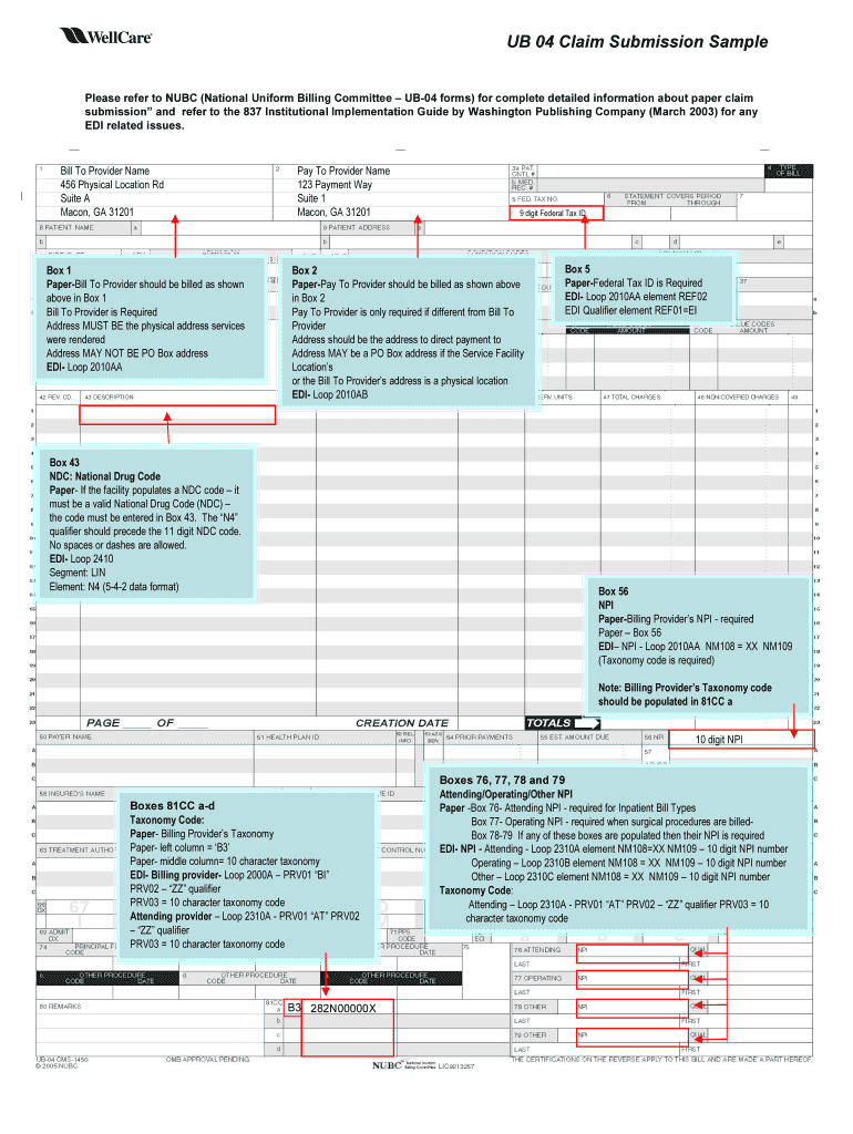Fillable Online UB 04 Claim Submission Sample Fax Email Print - pdfFiller