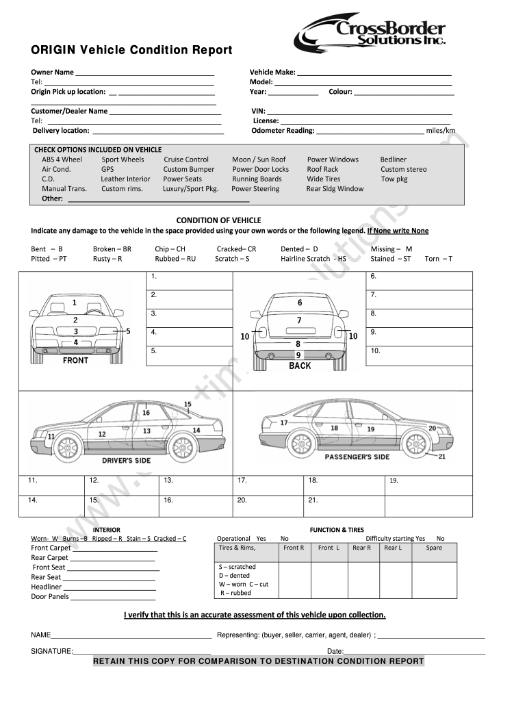 Printable Vehicle Condition Report Template Printable Form Templates 
