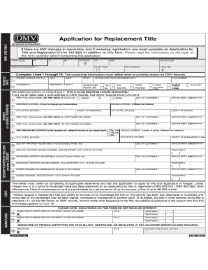 Fillable Online odot state or Application for Replacement Title - odot ...