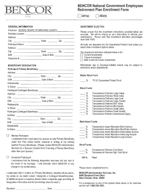 Fillable Online BENCOR Retirement Plan Enrollment Form Fax Email Print ...