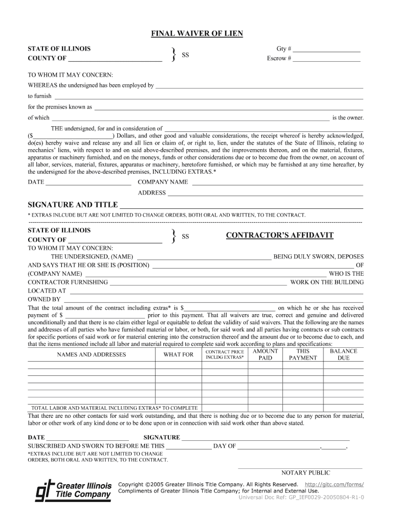 Fillable Final Waiver Of Lien Form Printable Forms Free Online