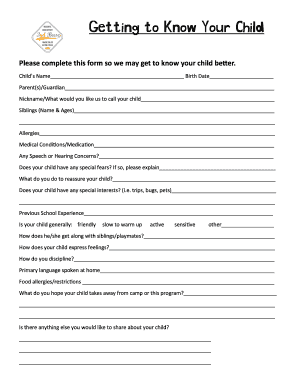 Fillable Online Getting to Know Your Child Fax Email Print - pdfFiller