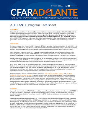 Fillable Online CFAR ADELANTE: Mentoring New HIV/AIDS Investigators to ...
