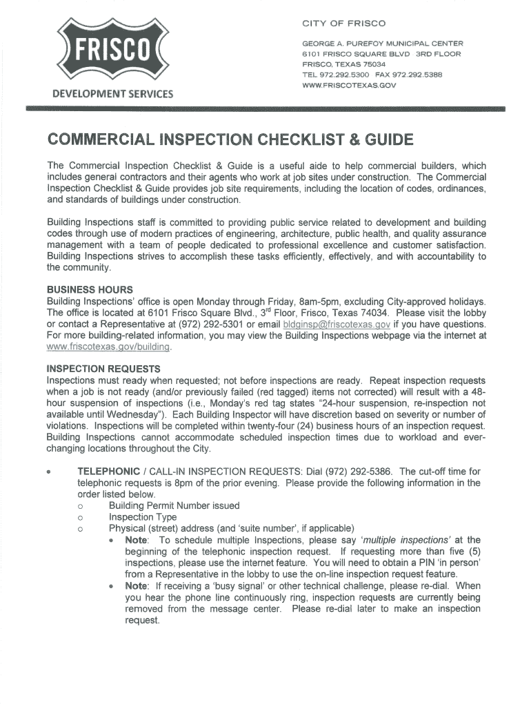 Fillable Online friscotx COMMERCIAL_INSPECTION_chklst_080113 - friscotx ...