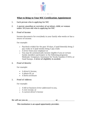 Fillable Online in English - What to Bring to Your WIC Certification ...