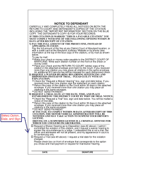 Fillable Online mdcourts View Sample Handwritten Traffic Citation White ...