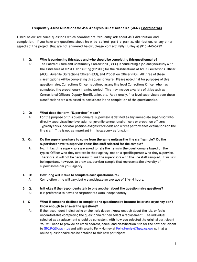Fillable Online 1 Frequently Asked Questions for Job Analysis ...