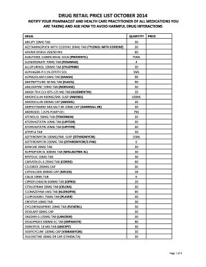 Fillable Online op nysed DRUG RETAIL PRICE LIST OCTOBER 2014 - op nysed ...