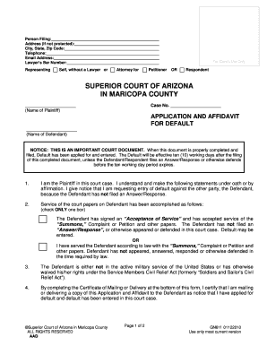 Fillable Online superiorcourt maricopa Application and affidavit for default Fax Email Print ...