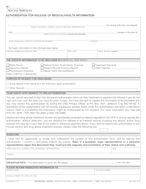 Fillable Online dss mo Authorization For Release of MedicalHealth ...