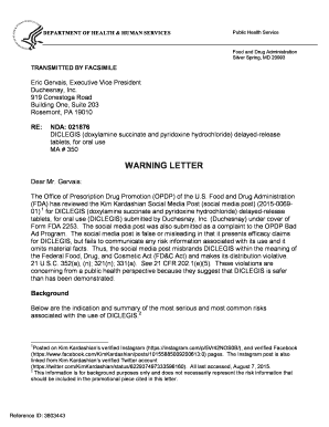 Fillable Online fda Diclegis Warning Letter Fax Email Print - pdfFiller