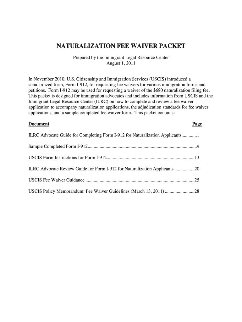 Fillable Online ilrc NATURALIZATION FEE WAIVER PACKET - ilrc Fax Email ...