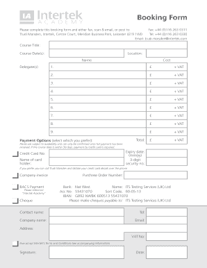Fillable Online Booking Form - Intertek Fax Email Print - pdfFiller