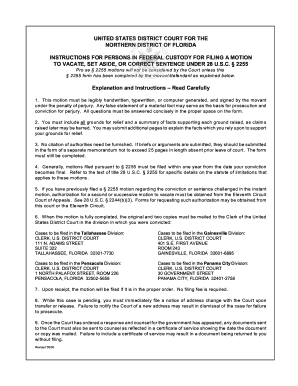 Fillable Online flnd uscourts Instructions for Persons in Federal ...