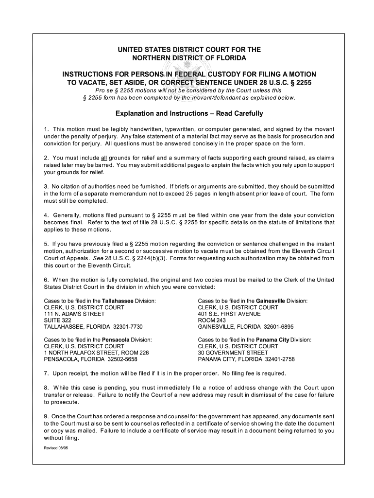 Fillable Online flnd uscourts Instructions for Persons in Federal ...