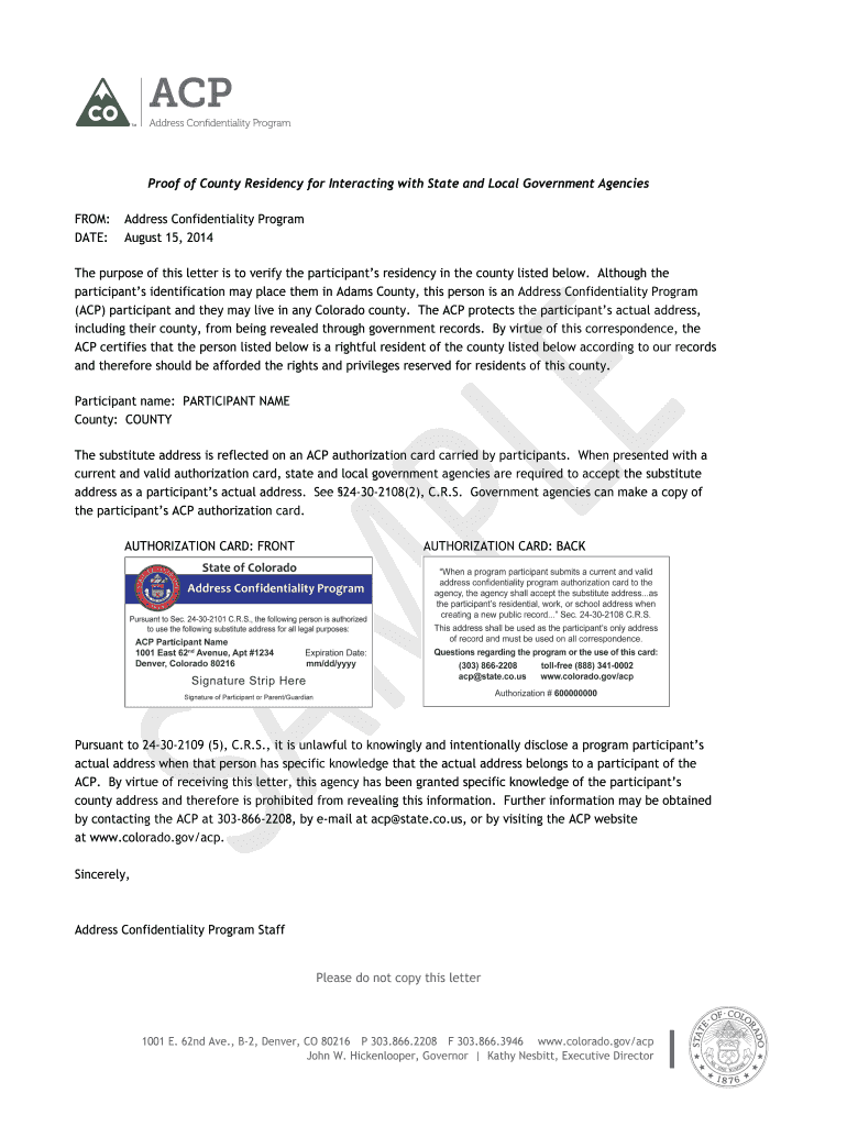 Fillable Online colorado Residency Letter - colorado Fax Email Print ...