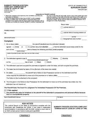 Fillable Online jud ct SUMMARY PROCESS EVICTION COMPLAINT TERMINATION ...