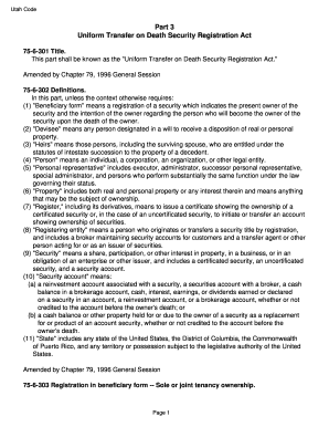 Fillable Online le utah Part 3 Uniform Transfer on Death Security ...