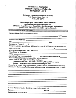 Fillable Online Homeowner Application Piease Complete and Return by ...