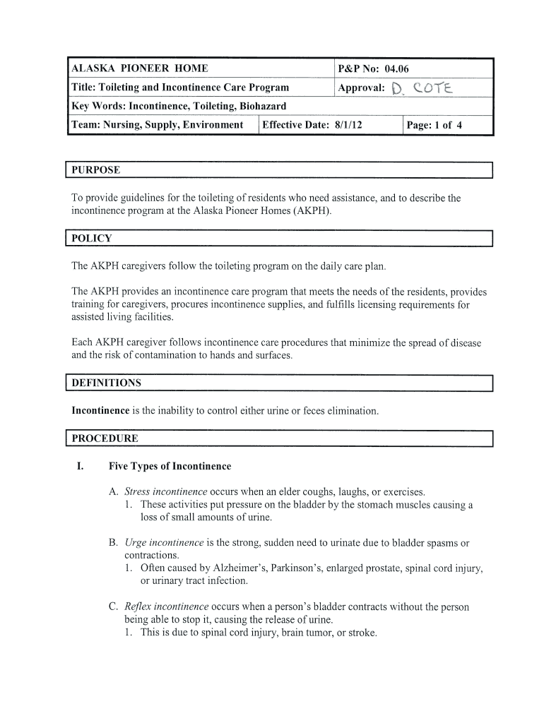 Fillable Online dhss alaska 04.06 Toileting & incontinence care - dhss ...