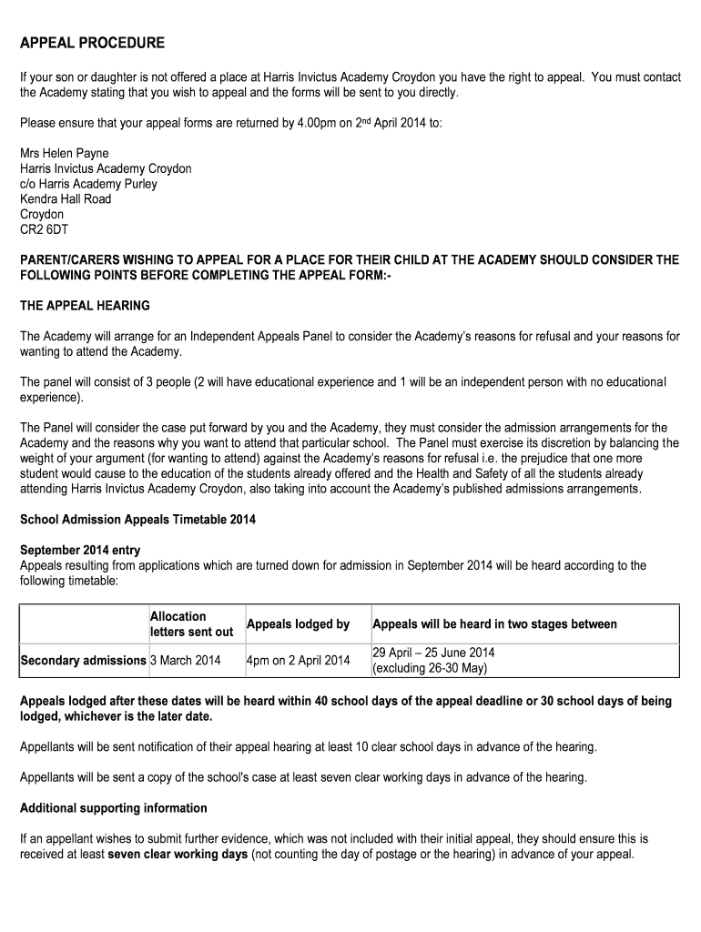 Fillable Online APPEAL PROCEDURE Fax Email Print - pdfFiller