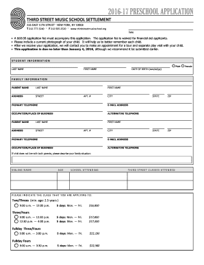 Fillable Online 201617 PRESCHOOL APPLICATION Fax Email Print - pdfFiller