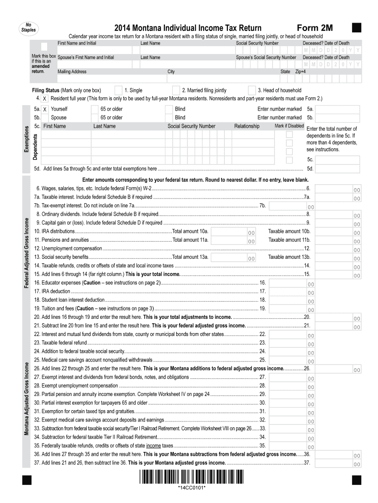 Fillable Online revenue mt Clear Form No Staples 2014 Montana ...