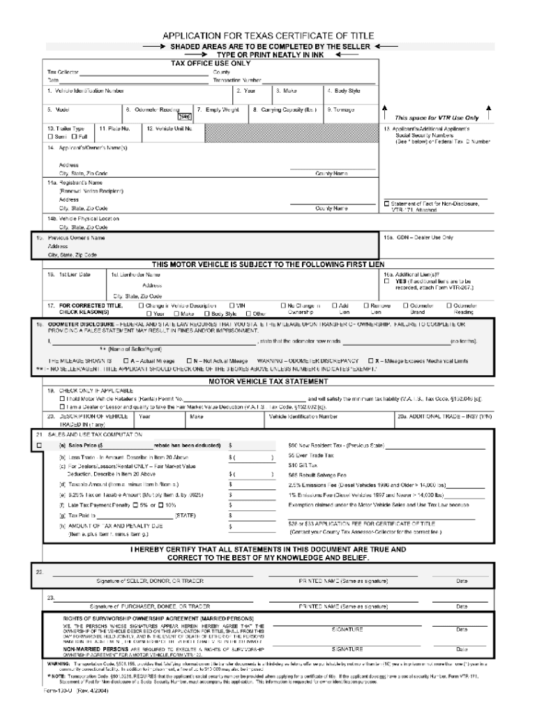 Application For Texas Title - Fill Online, Printable, Fillable, Blank ...