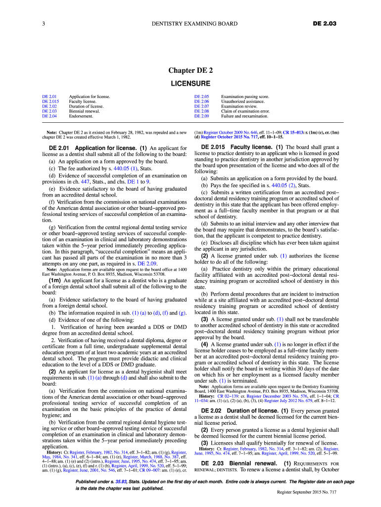 Fillable Online docs legis wisconsin Note: Chapter DE 2 as it existed ...