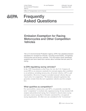 Fillable Online Emission Exemption for Racing Motorcycles and Other ...