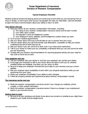 Fillable Online tdi texas Injured Employee Checklist Injured Employee ...
