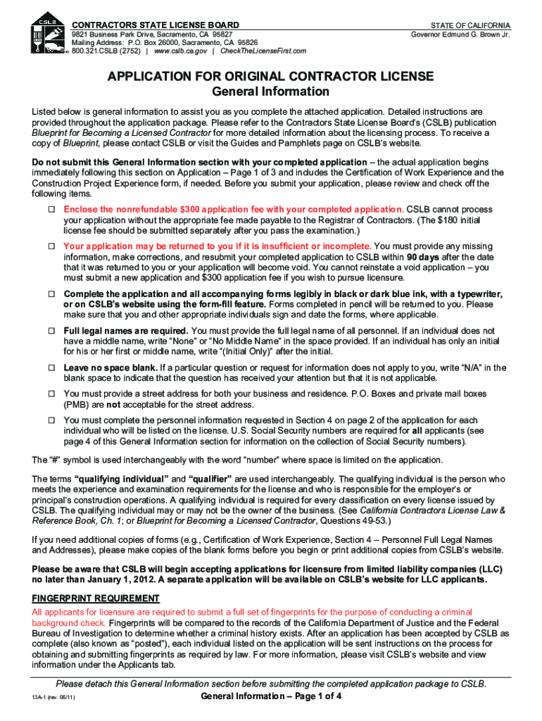 CA CSLB 13A 1 2011 2021 Fill And Sign Printable Template Online US 
