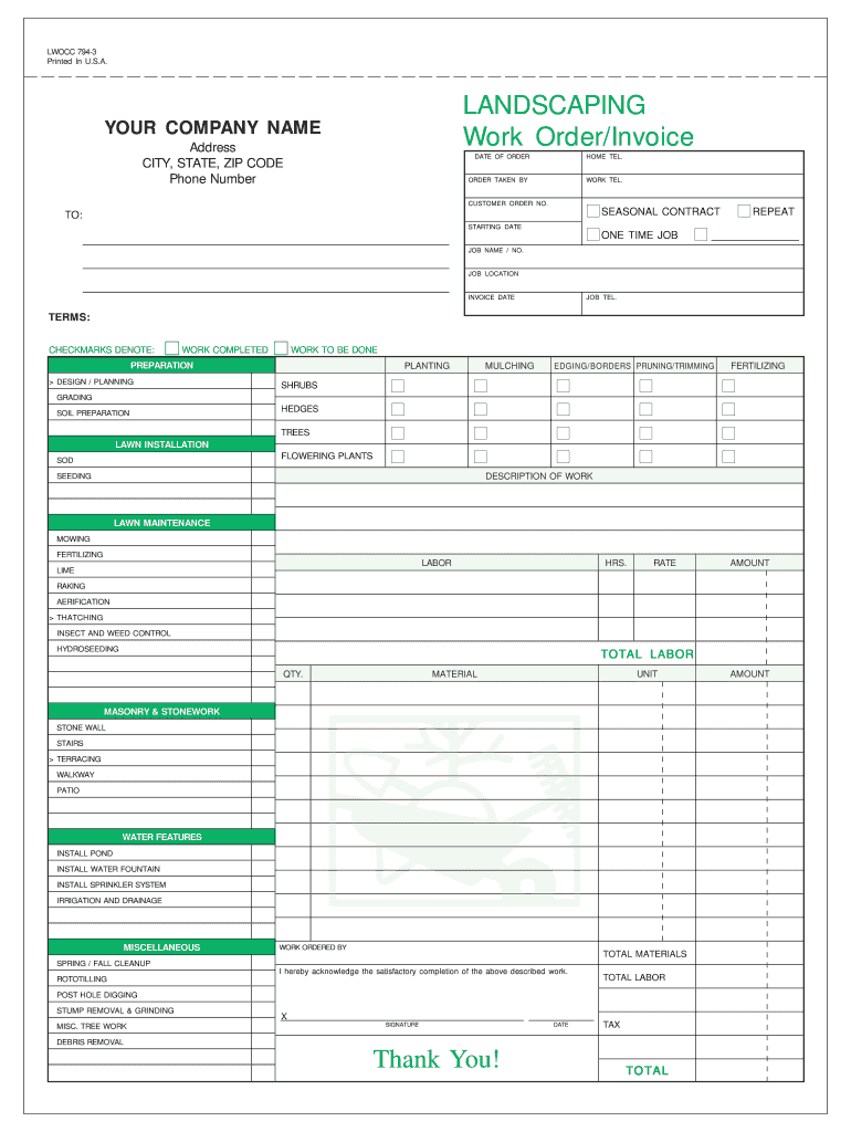 Landscaping Invoice Template Fill Online Printable Fillable Blank 