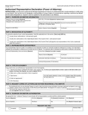Fillable Online mi 151 Authorized Representative Declaration Power of ...
