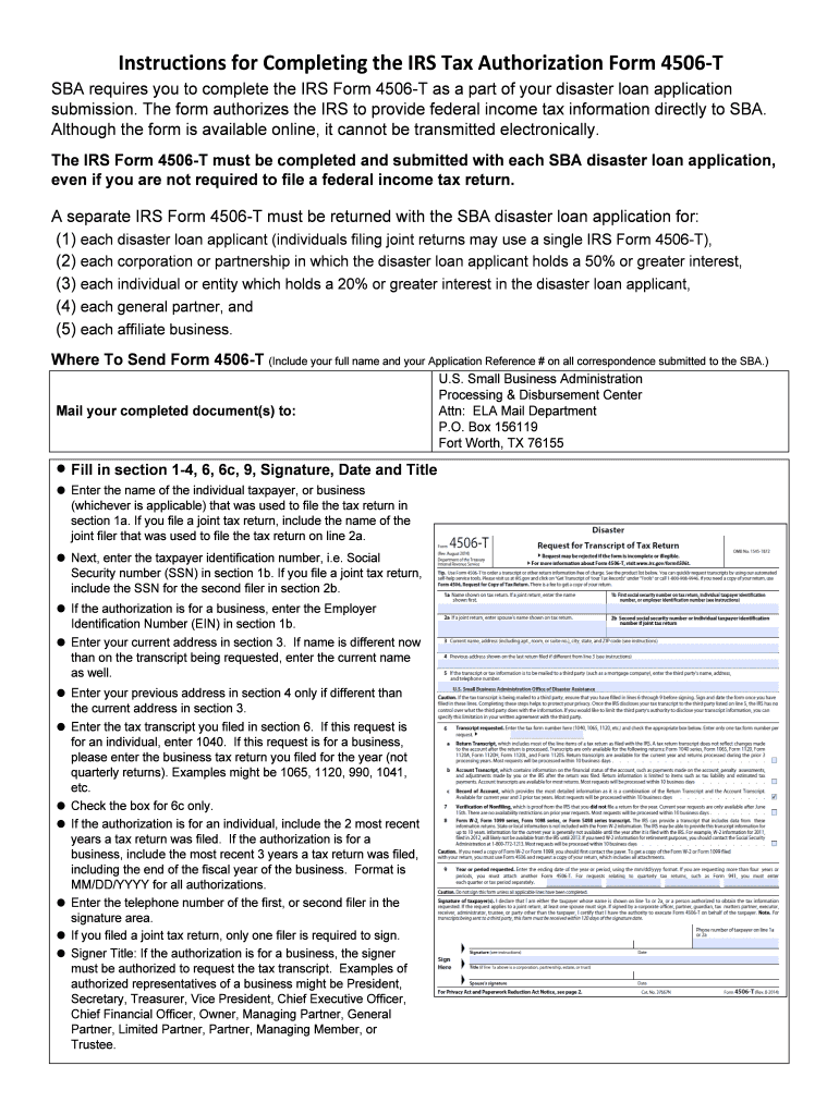 Fillable Online sba Instructions for Completing the IRS Tax ...