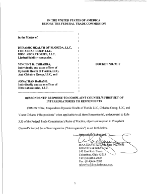 Fillable Online ftc Respondents Response to Complaint Counsels First ...