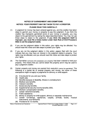 Fillable Online utcourts NOTICE OF GARNISHMENT AND EXEMPTIONS Fax Email ...