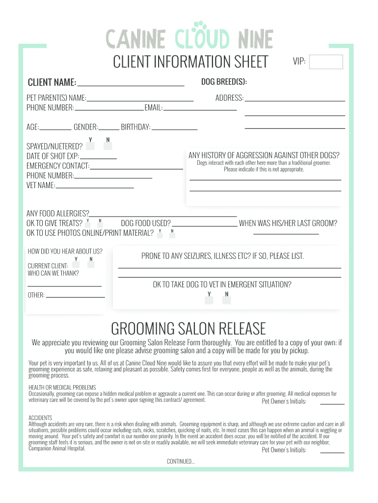 Free Printable Grooming Forms Printable Form Templates And Letter