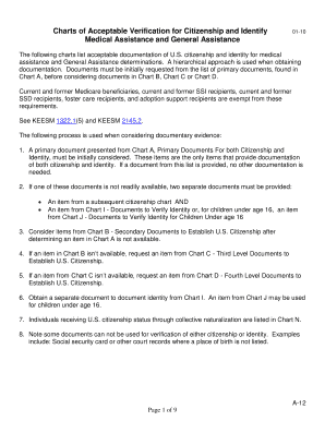 Fillable Online Charts of Acceptable Verification for Citizenship and ...