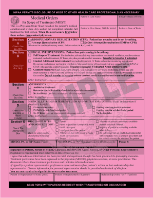 Fillable Online Sample Medical Orders for Scope of Treatment (MOST ...