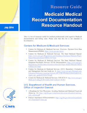 Fillable Online cms Medicaid Medical Record Documentation Resource ...