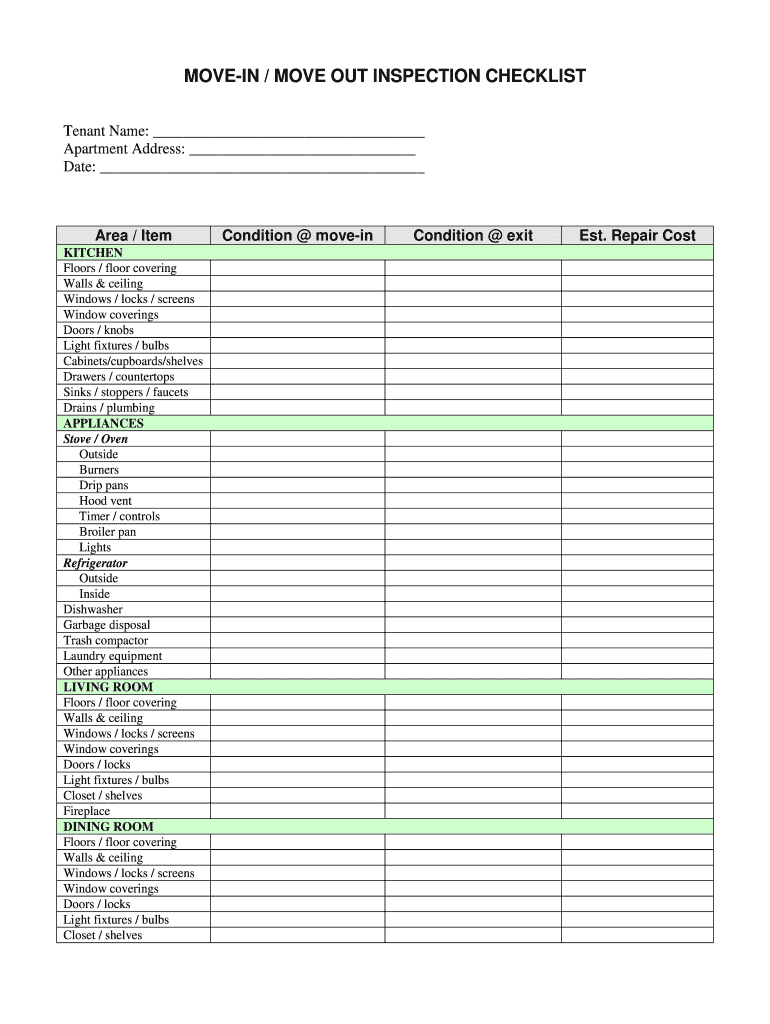 Tenant Move In Checklist Pdf Fill Online Printable Fillable Blank 
