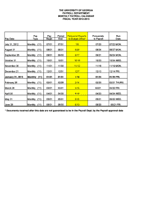 Fillable Online busfin uga 2013 payoll calendar form Fax Email Print ...