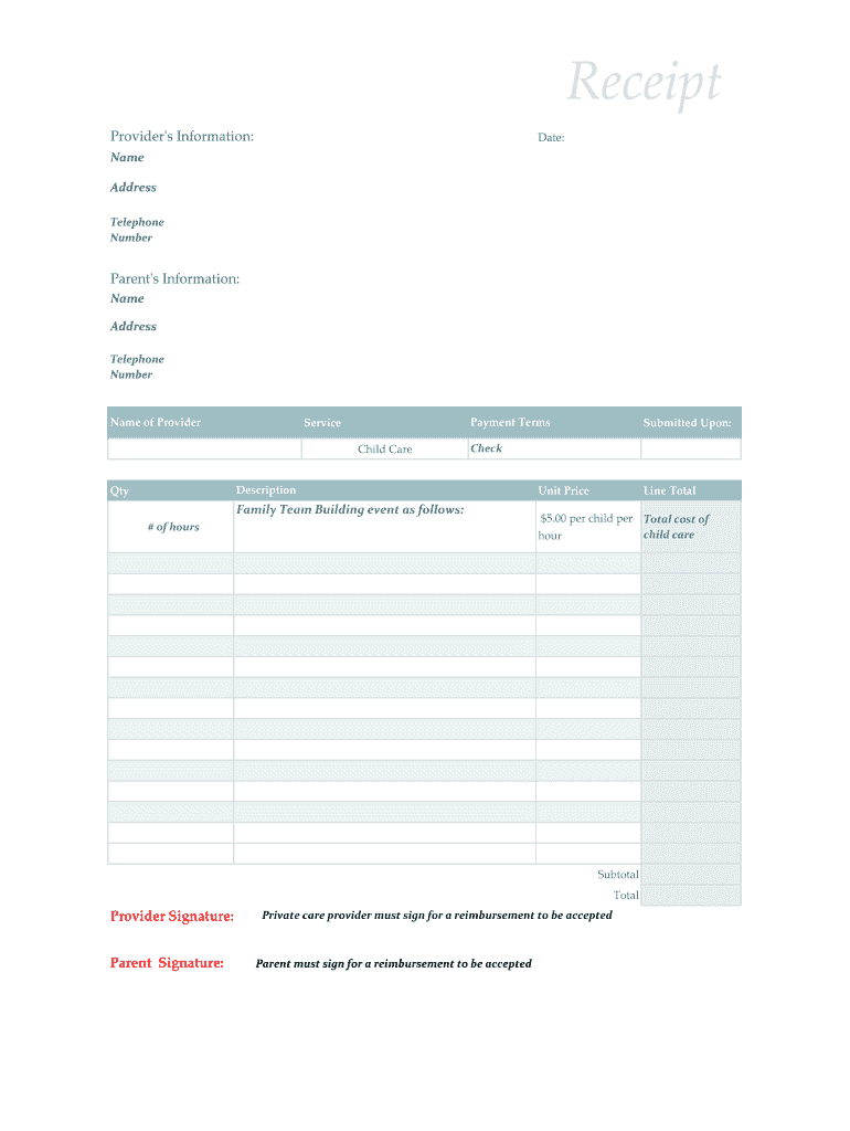 Child Care Receipt Invoice Form Fill And Sign Printable Template 