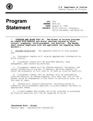 Fillable Online bop Program Statement 607005 Birth Control Pregnancy ...