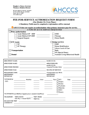 Fillable Online azahcccs FEE-FOR-SERVICE AUTHORIZATION REQUEST FORM - azahcccs Fax Email Print ...