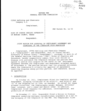 Fillable Online fmc Agreement between the Complainant and Respondent ...