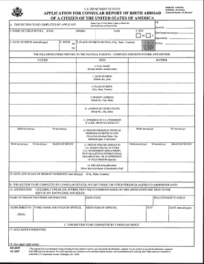 Fillable Online APPLICATION FOR CONSULAR REPORT OF BIRTH ABROAD E Fax ...