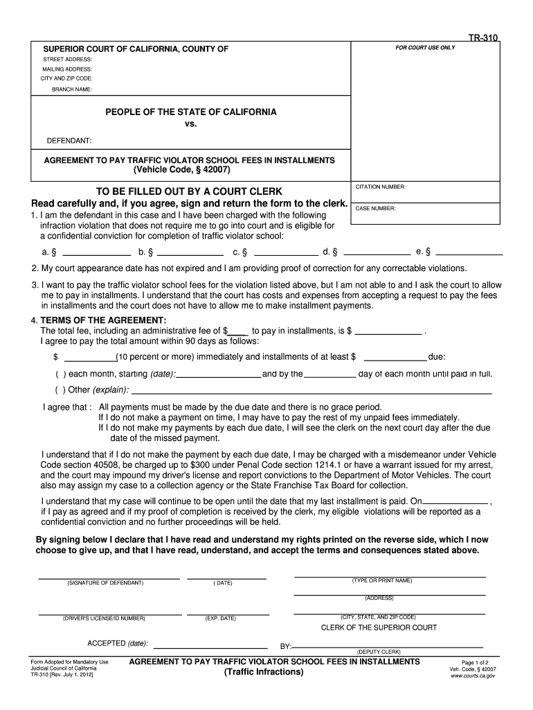 TR-310 - California Courts - State of California - courts ca: Fill out ...