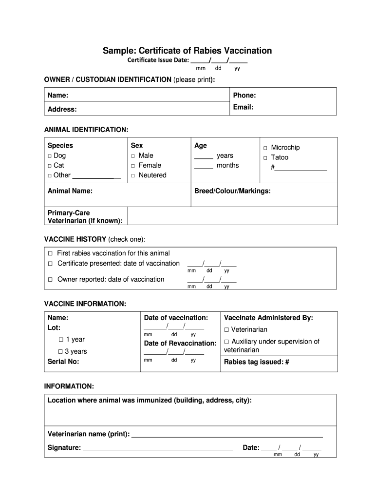 Rabies Certificate Template Fill Online Printable Fillable Blank 